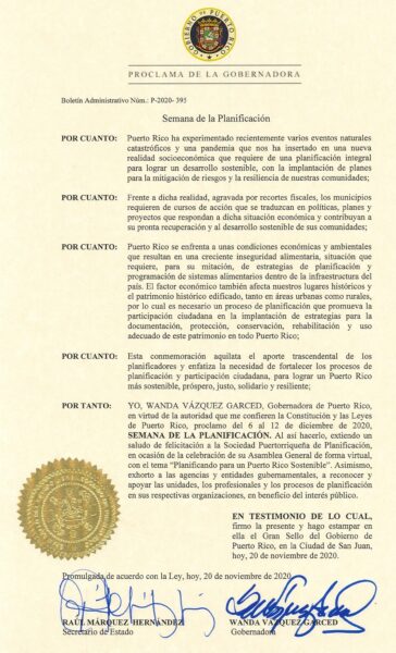 Proclama de la Semana de la Planificación 2020 – Sociedad ...